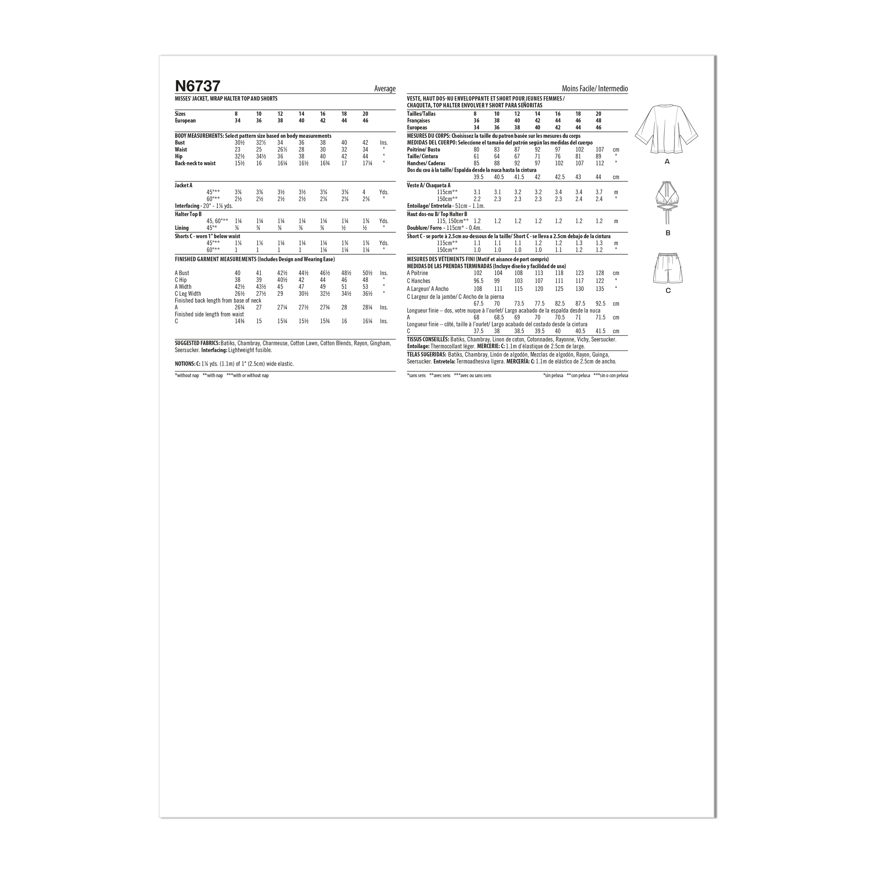 NL6737 New Look Sewing Pattern Misses' Jacket, Wrap Halter Top and ...