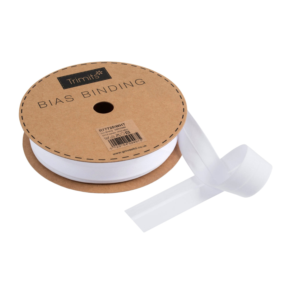 White Bias Binding | 25mm width — jaycotts.co.uk - Sewing Supplies