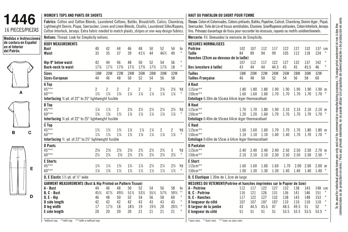Simplicity Pattern: S1446 Six Made Easy Pull on Tops & Pants or Shorts ...