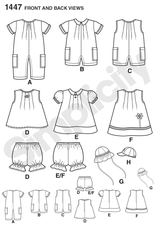 Simplicity Pattern: S1447 Babies' Romper, Dress, Top, Panties & Hats ...