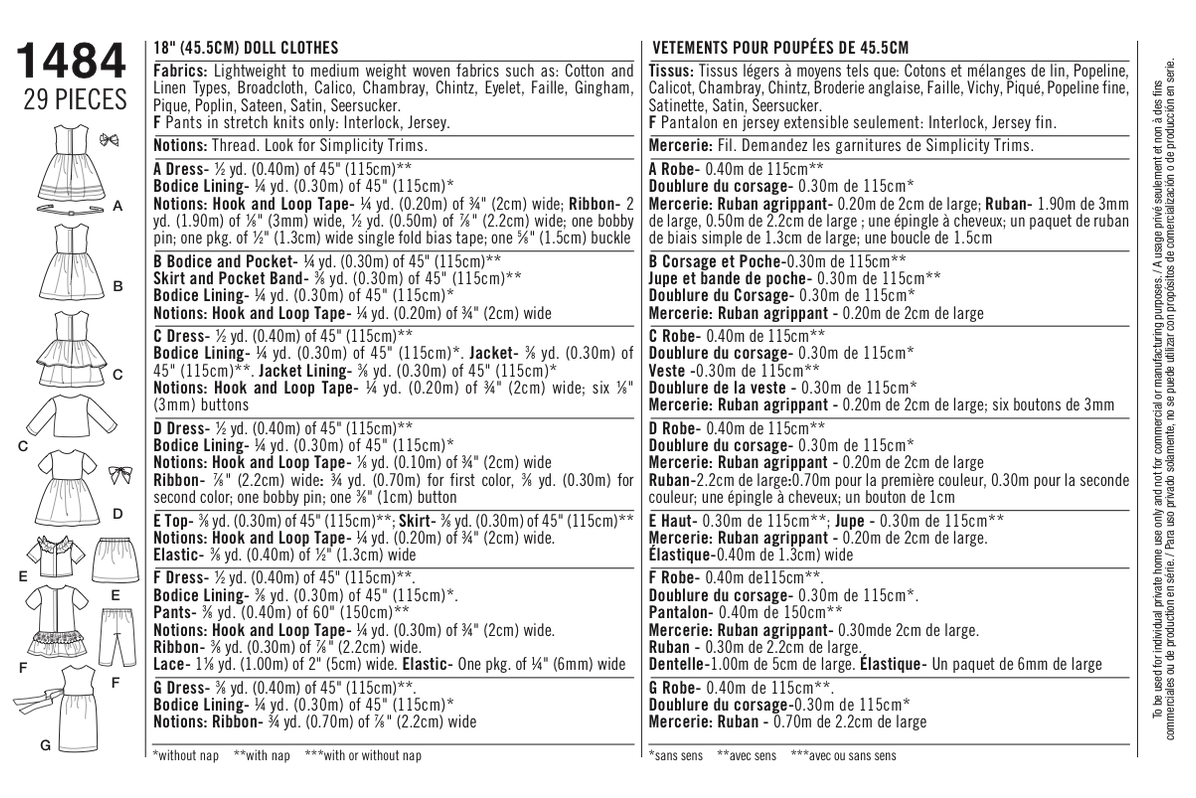 Simplicity Pattern: S1484 18" Doll Clothes — jaycotts.co.uk - Sewing ...