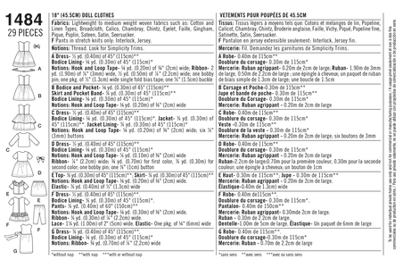 Simplicity Pattern: S1484 18" Doll Clothes — jaycotts.co.uk - Sewing ...