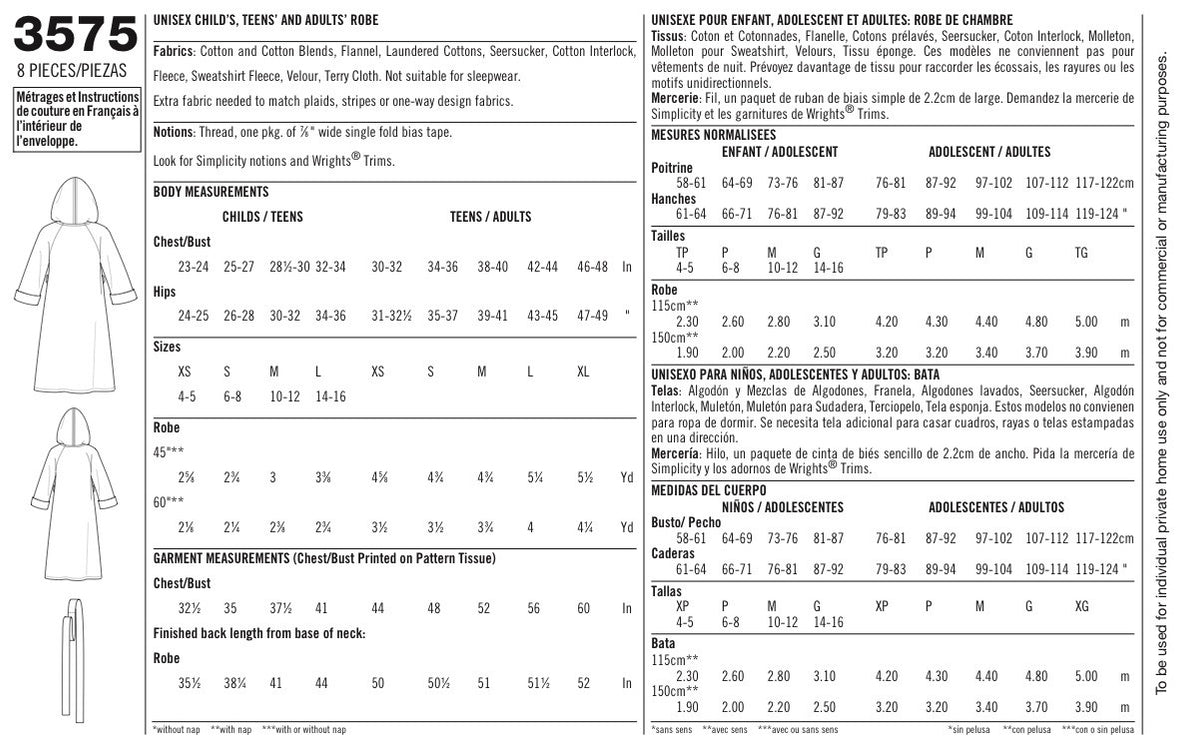 Simplicity Pattern: S3575 Sleepwear - Miss/Men/Child — jaycotts.co.uk - Sewing Supplies