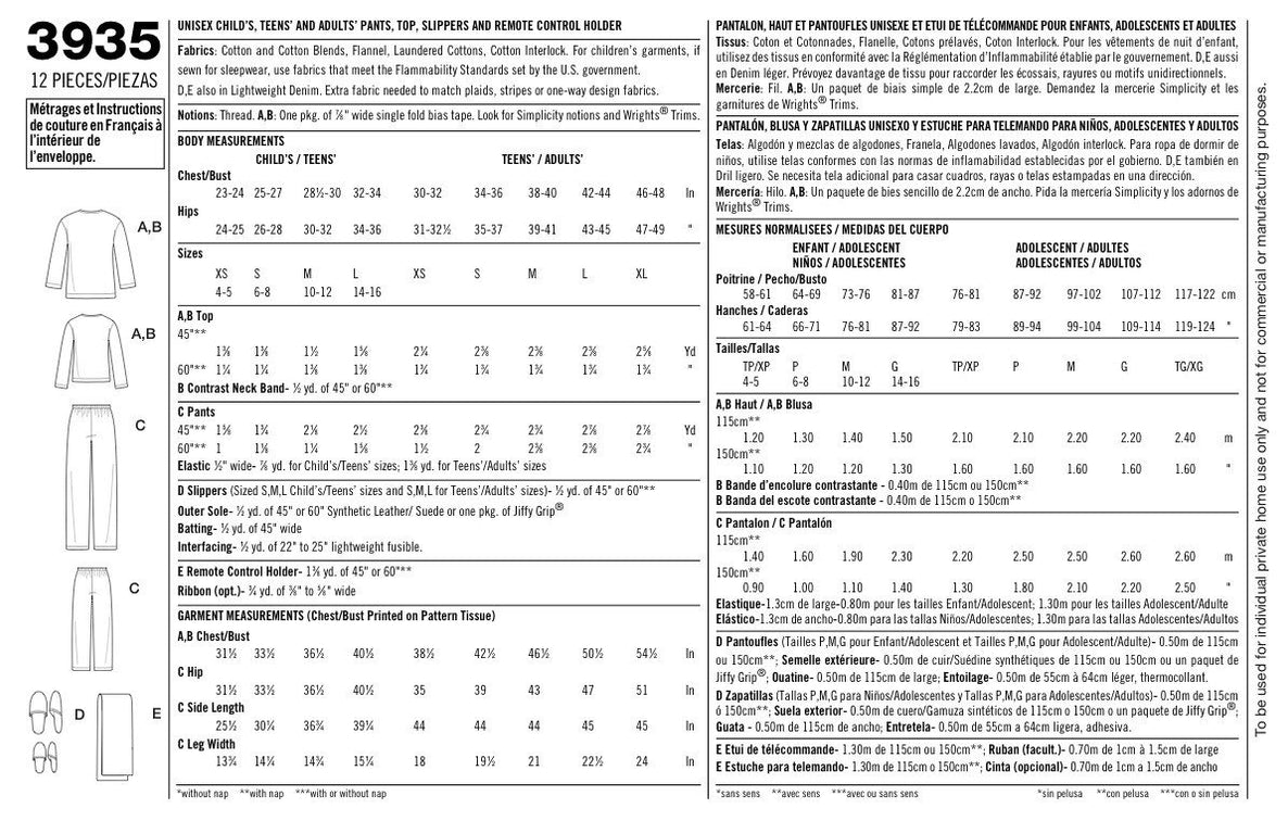 Simplicity Pattern: S3935 Sleepwear + Slippers & Remote Holder | Miss ...