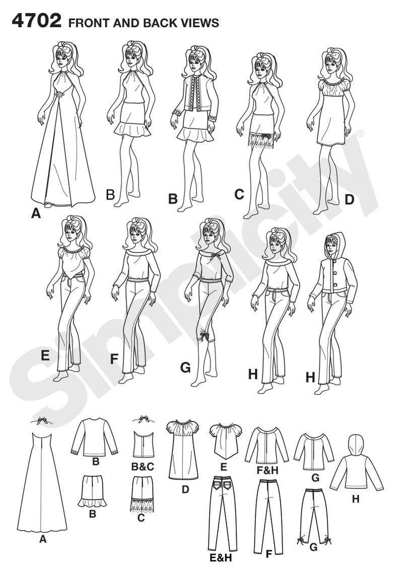Simplicity Pattern: S4702 Fashion Doll Clothes — jaycotts.co.uk ...