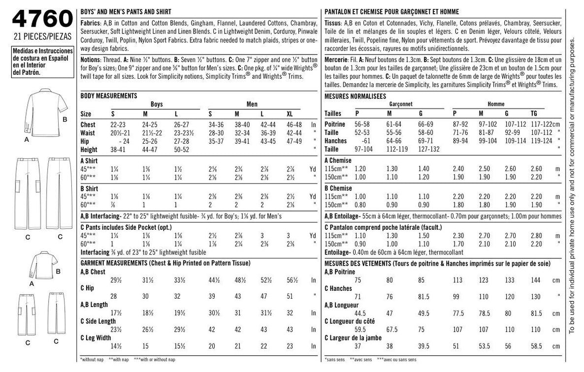 Simplicity Pattern: S4760 Boys & Men Shirts & Pants — jaycotts.co.uk ...