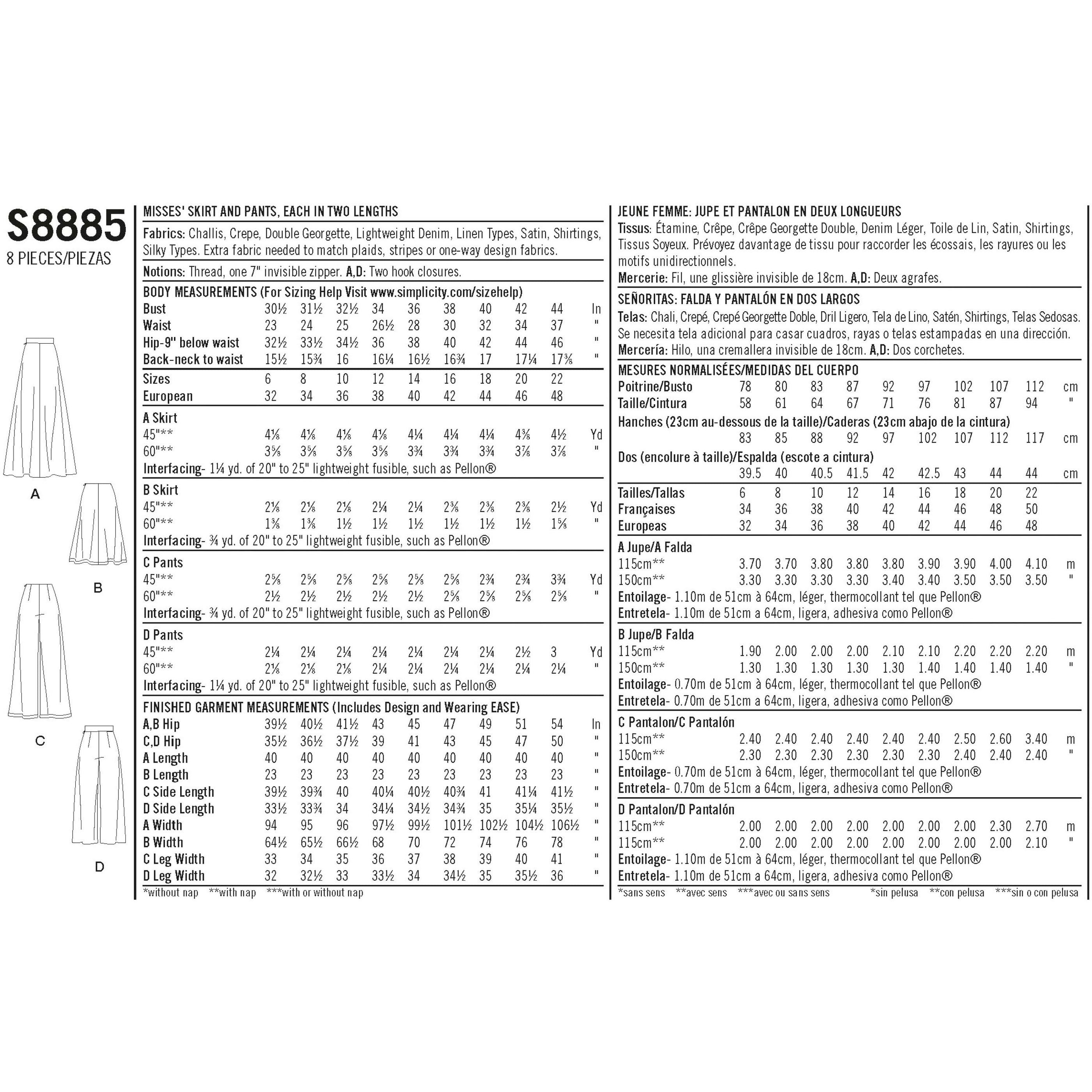 Simplicity 8885 Misses' Skirt and Pants Pattern — jaycotts.co.uk ...