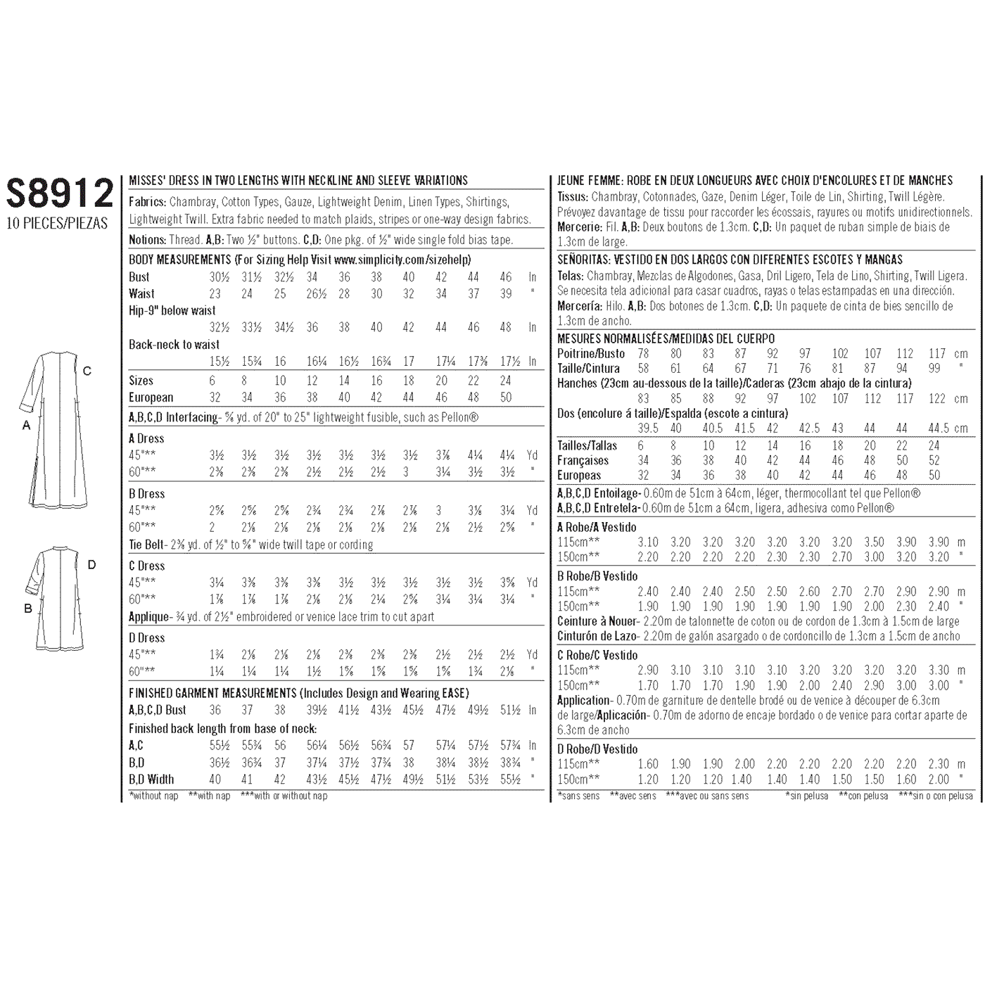 Simplicity Pattern 8912 slip-on maxi or short dresses — jaycotts.co.uk ...