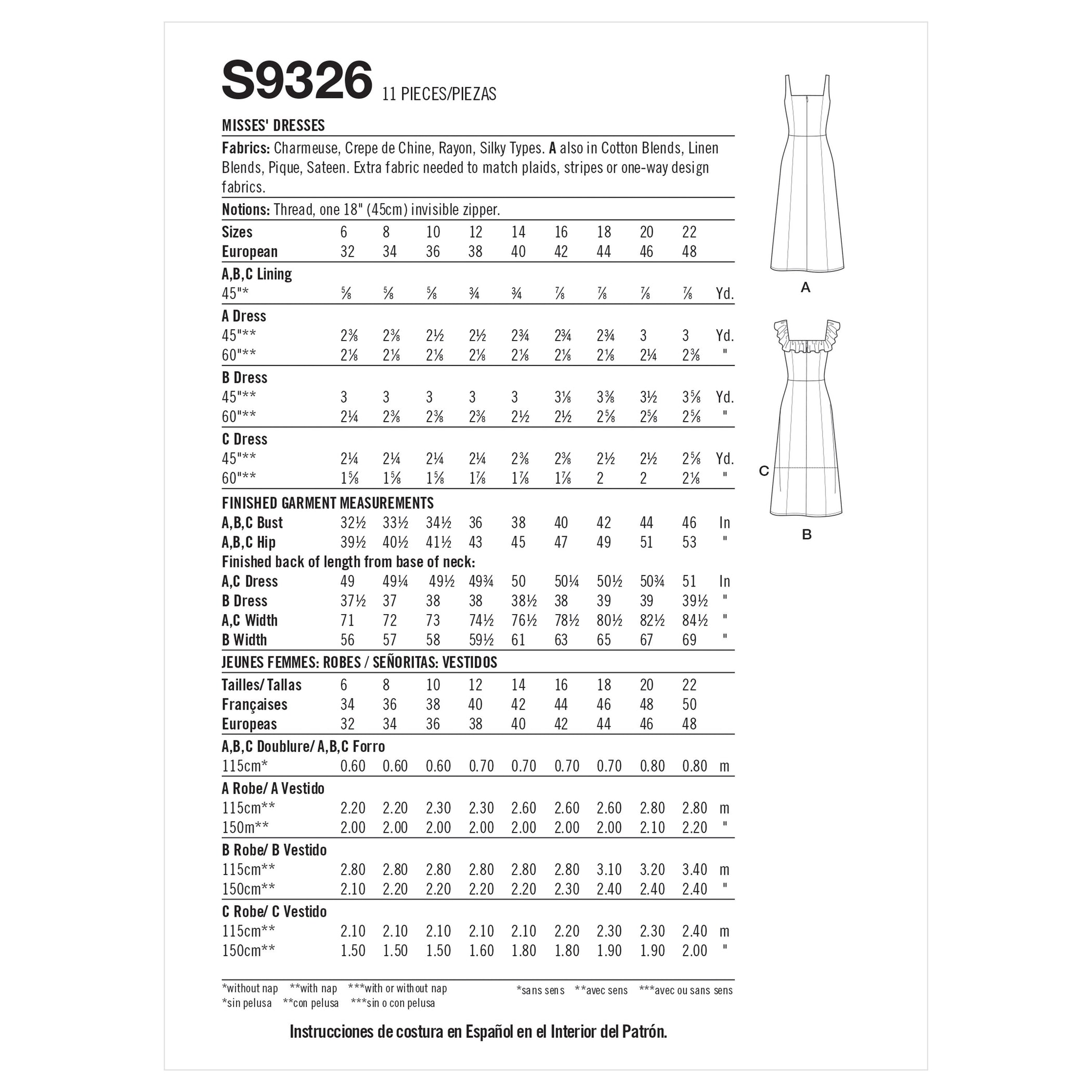 Simplicity Sewing Pattern number S9326 — jaycotts.co.uk - Sewing Supplies