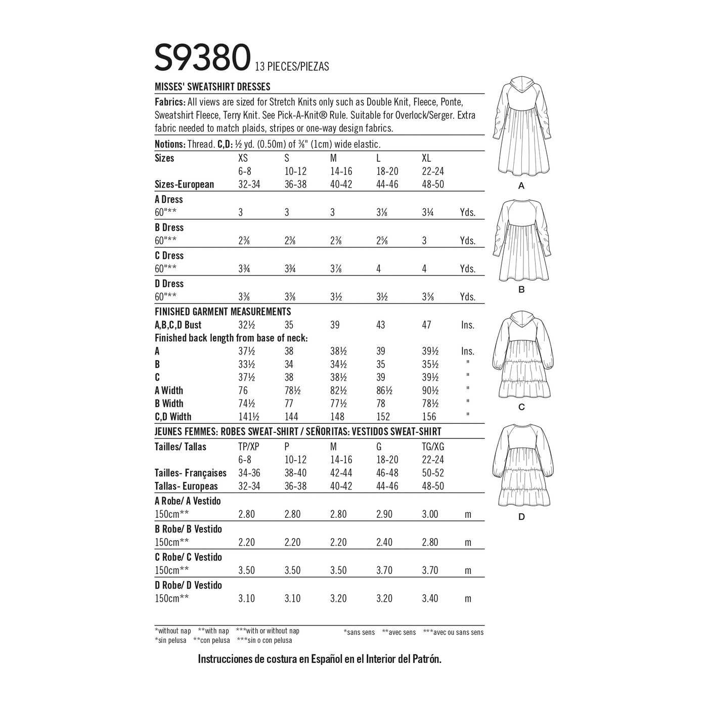 Simplicity Sewing Pattern S9380 Misses' Sweatshirt Dresses available ...