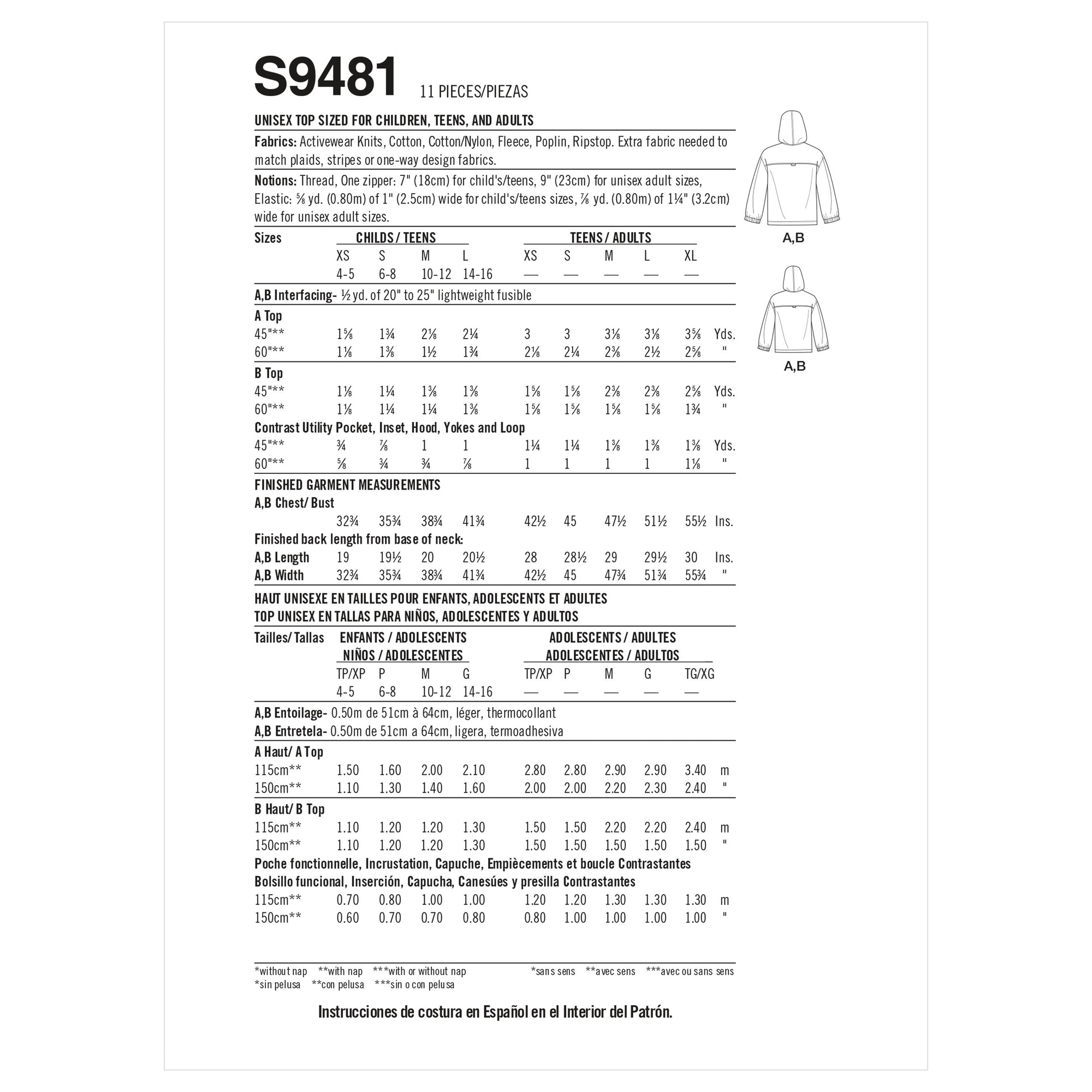 Simplicity Sewing Pattern S9481 Unisex Top Sized for Children, Teens ...