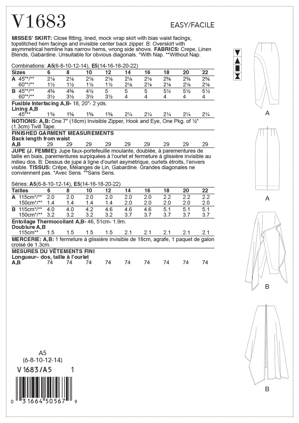 Shop Vogue sewing pattern 1683 | Misses' Skirt — jaycotts.co.uk ...