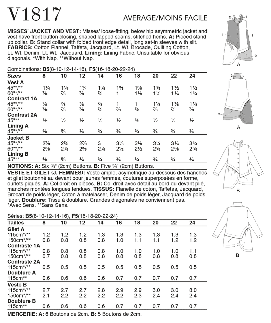 Vogue V1817 Misses' Jacket and Vest sewing pattern — jaycotts.co.uk ...