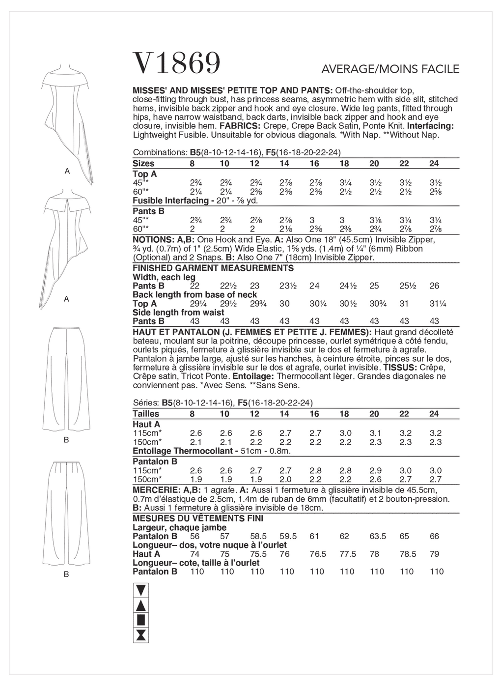 Vogue Sewing Pattern 1869 Misses' and Misses' Petite Top and Pants ...