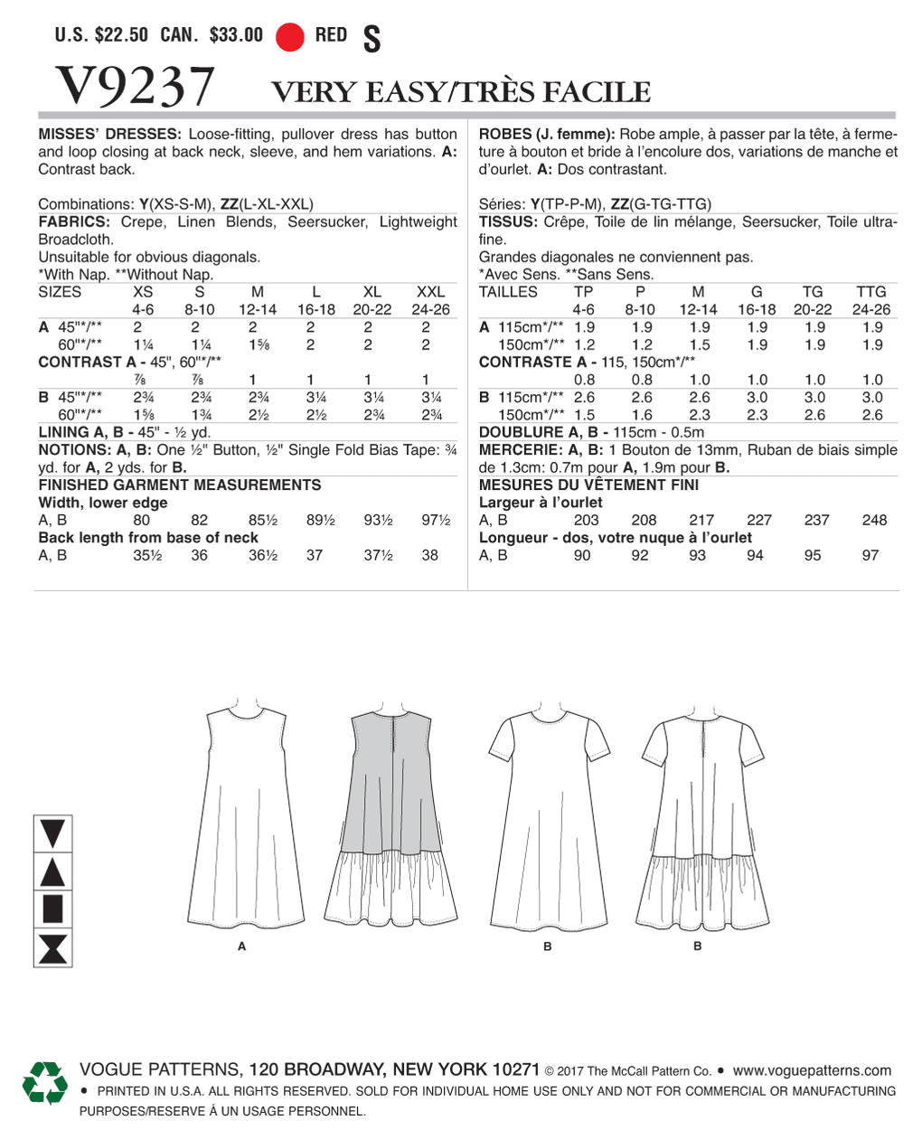 Vogue Pattern 9237 Misses' A-Line, Back-Ruffle Dresses — jaycotts.co.uk ...