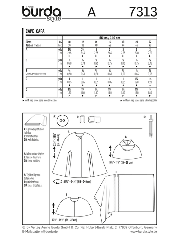Burda 7313 Womens' Capes Sewing Pattern — jaycotts.co.uk - Sewing Supplies
