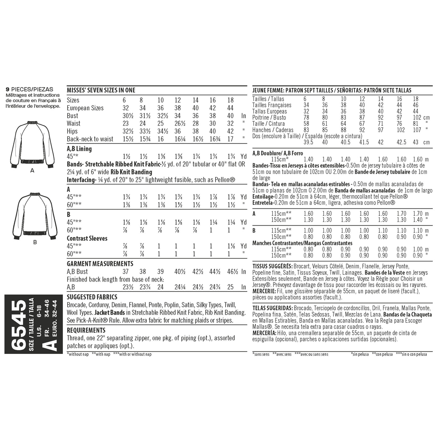 NL6545 Women's Flight Jacket Pattern — jaycotts.co.uk - Sewing Supplies