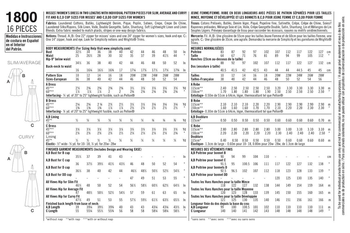 Simplicity Pattern: S1800 Misses' & Plus Size Dresses | Amazing Fit ...