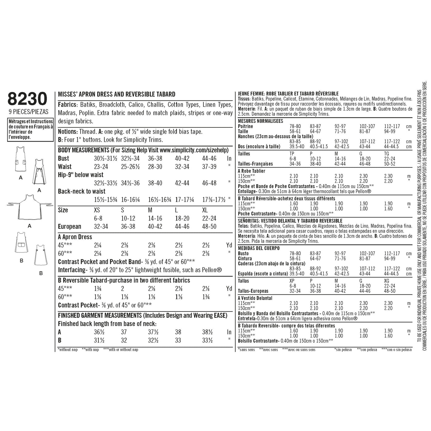 Simplicity Pattern 8230 Dottie Angel apron dress — jaycotts.co.uk ...