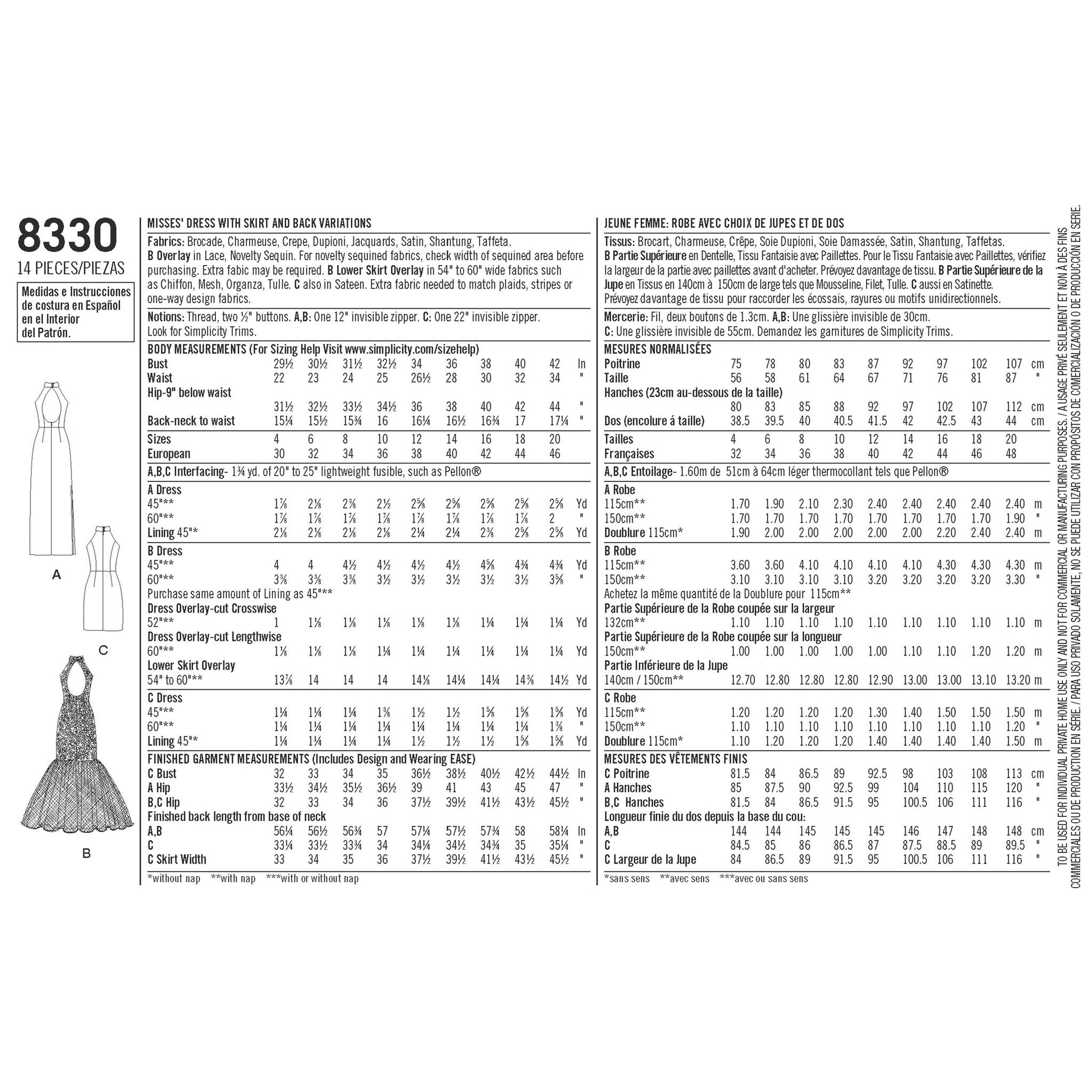 Simplicity Pattern 8330 misses dress with skirt and back variations ...
