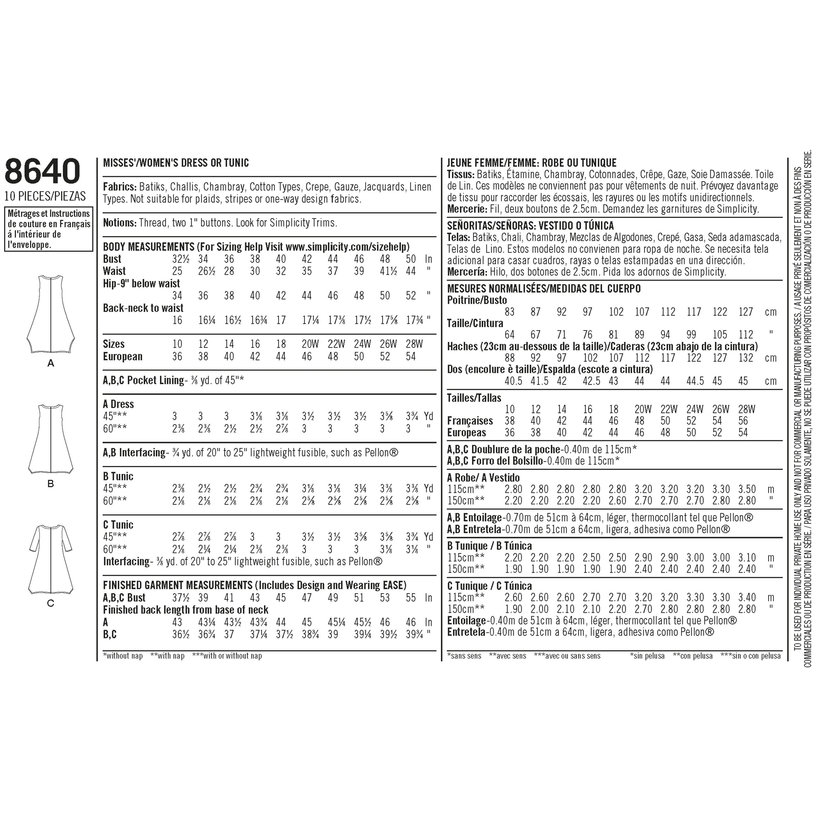 Simplicity Pattern 8640 loose fitting dress — jaycotts.co.uk - Sewing ...