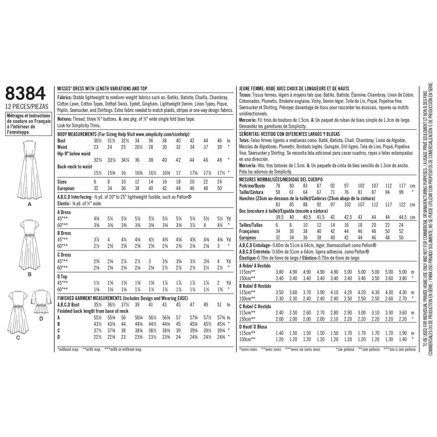 Simplicity Pattern 8384 Womens Dress — jaycotts.co.uk - Sewing Supplies