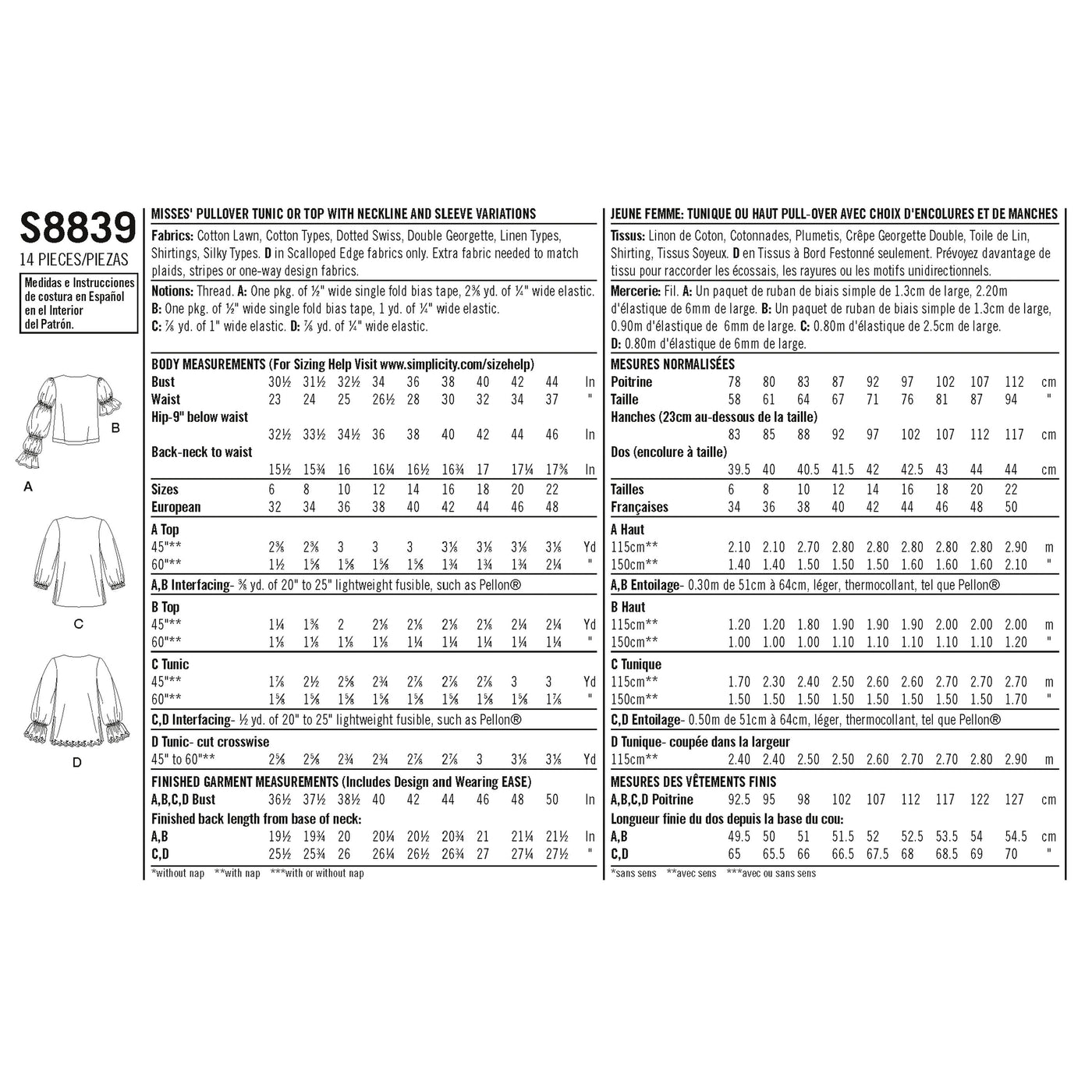 Simplicity Pattern 8839 misses-pullover-tunic or tops pattern ...