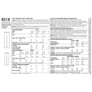 Simplicity Pattern 8518 girls and misses slim- fit lounge trousers ...