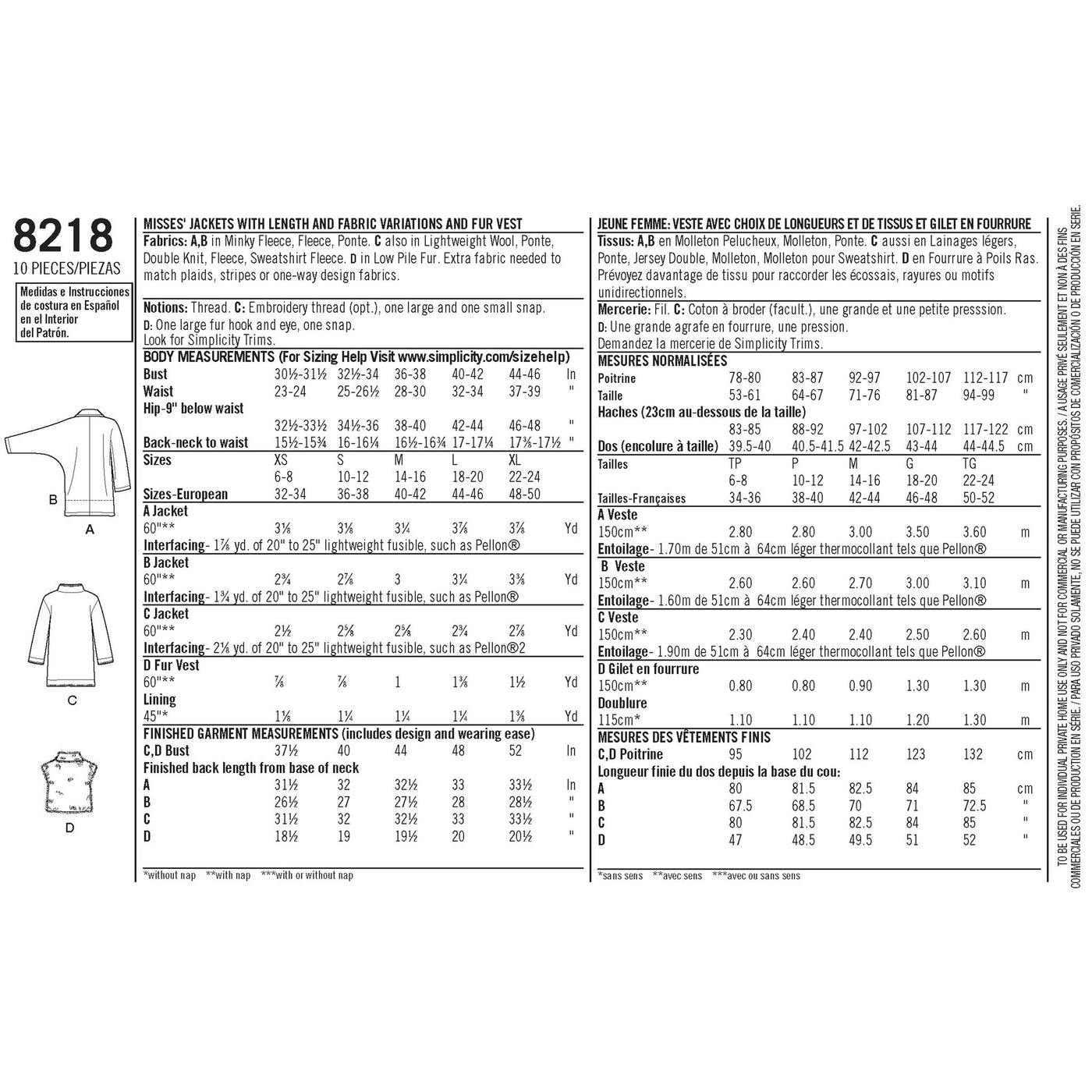 Simplicity Pattern 8218 Misses' Easy-to-Sew jackets — jaycotts.co.uk ...