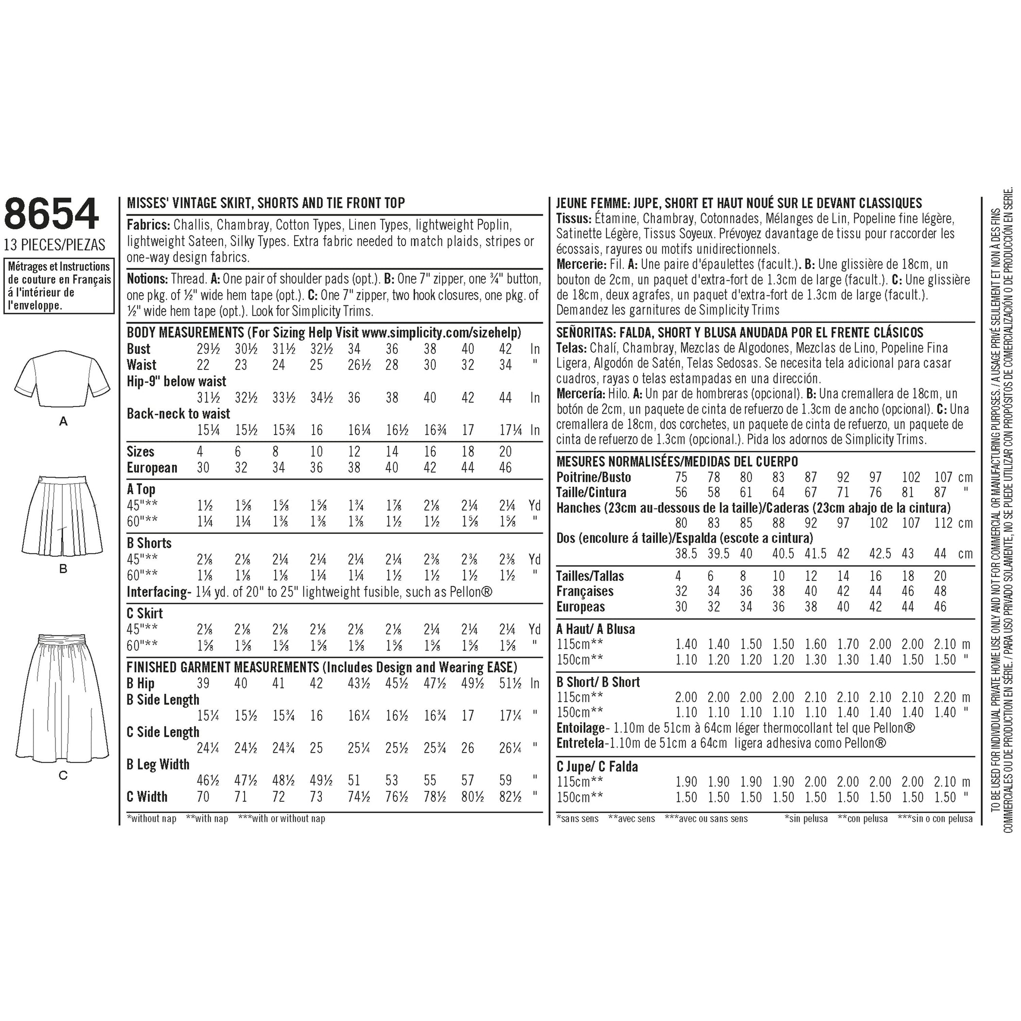 Simplicity Pattern 8654 Vintage short sleeved top — jaycotts.co.uk ...