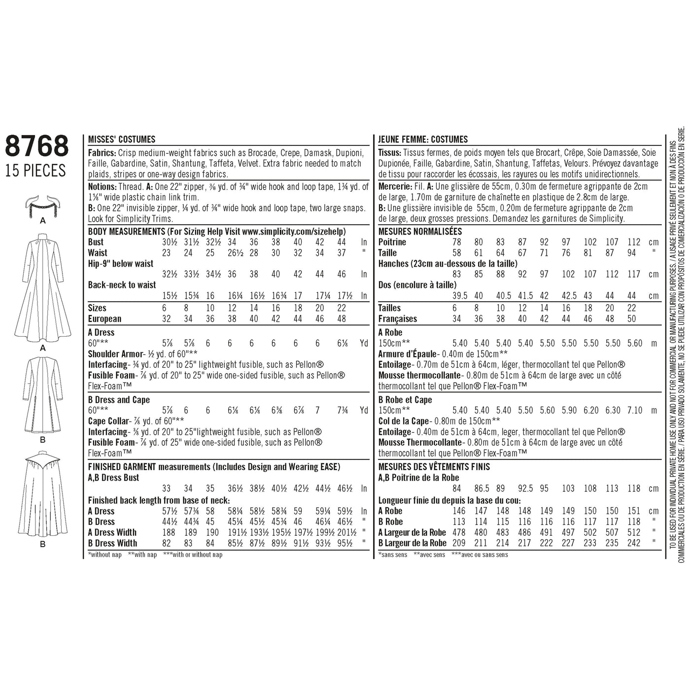 Simplicity Pattern 8768 classic costumes — jaycotts.co.uk - Sewing Supplies